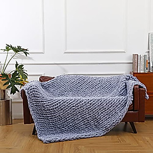 Tocozy Chunky Knit Blanket Soft Cozy Chenille Throw Handmade Cable Knit Blanket for Bed Sofa Home Decor Light Gray 60x80 Inch