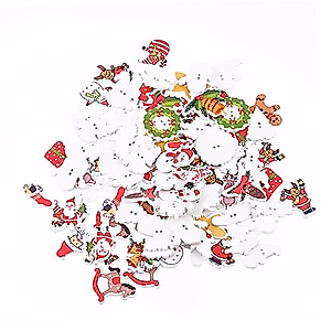 NOLITOY 100pcs Christmas Wooden Buttons DIY Wood Button Wooden Embellishment Wooden Jewelry Buttons Table Scatter Button for DIY Crafts Xmas Wood Buttons Christmas Button Painted Clothing