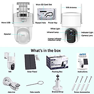 AMTIFO Security Camera Wireless Outdoor Solar Powered: 2K WiFi Home Outdoor Camera with Solar Panel Color Night Vision Outside Camera with Audio Motion Detection System