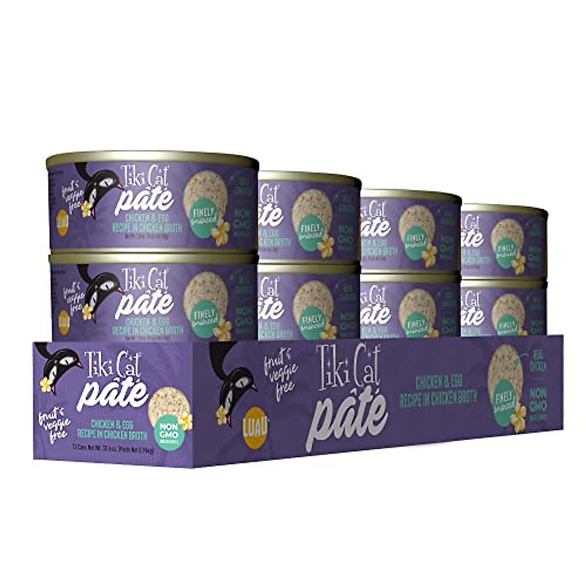 Tiki Cat Luau Pâté, Chicken and Egg Recipe in Chicken Broth, Grain-Free Balanced Nutrition Wet Canned Cat Food, for All Life Stages, 2.8 oz. Cans (Case of 12)