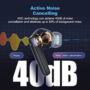 Hybrid Active Noise Cancelling Wireless Earbuds, in Ear Bluetooth 5.3 Stereo Earphones,MANKIW Wireless ANC Bluetooth Noise Cancelling Earbuds,HiFi Stereo Touch Control Earbuds for iPhone/Android-Black