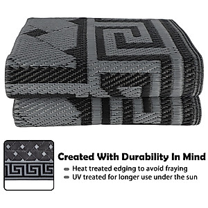 SAND MINE Reversible Mats, Plastic Straw Rug, Modern Area Rug, Large Floor Mat and Rug for Outdoors, RV, Patio, Backyard, Deck, Picnic, Beach, Trailer, Camping (5' x 8', Black & Grey)