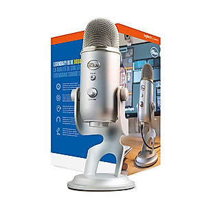 Blue Yeti Microphone (Silver) with Boom Arm Stand, Shock Mount and Pop Filter Bundle (4 Items),USB