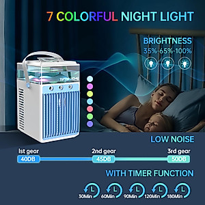 Portable Air Conditioners, 4 in 1 Rechargeable Mini Air Conditioner Evaporative Personal Cooler Humidifier with App Control, 800ML Mini AC Desktop Cooling Fan for Office Tent Bedroom