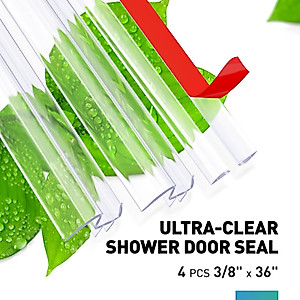 FCSOTSPS Shower Door Bottom Seal, 4 PCS 3/8" x 36" Shower Door Sweep for 3/8 Inch Glass, Frameless Glass Shower Door Seal Strip - Stop Shower Leaks and Create a Water Barrier (10 MM)
