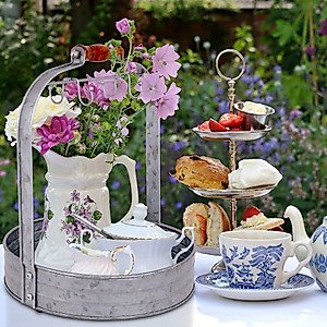 Autumn Alley Rustic Farmhouse Galvanized Coffee Mug Rack Organizer for Kitchen Counter | Mug Tree with Cup Hooks and Basket for Storage of k Cups and Accessories | Perfect for Coffee Bar