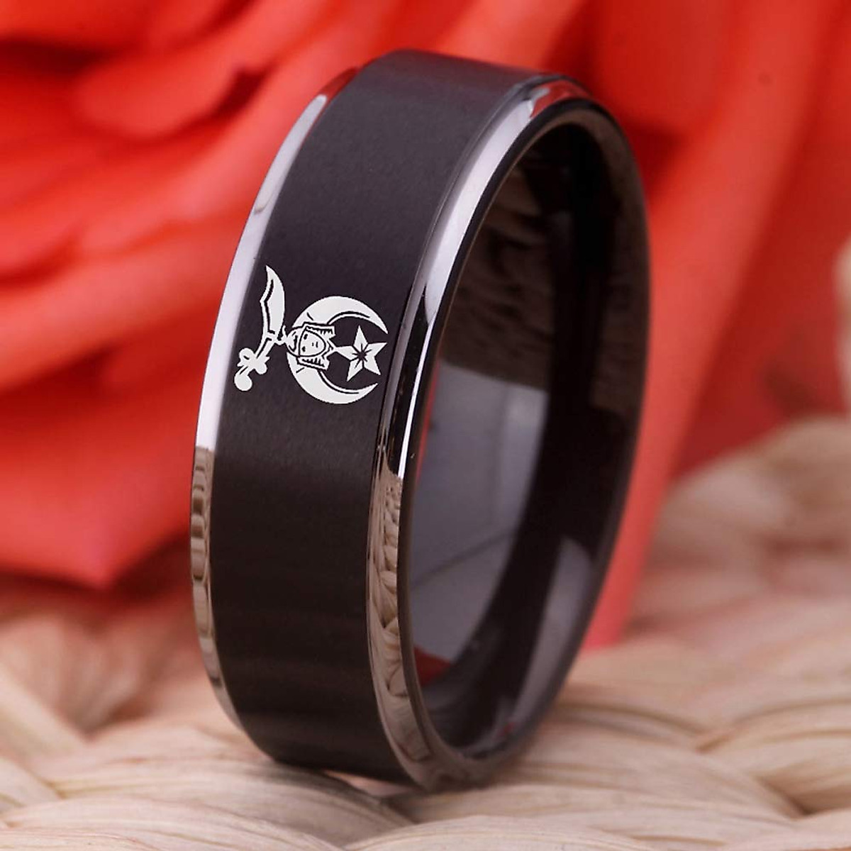 CLOUD DANCER Masonic Shrine Shriner Symbol Design Rings 8mm Black Step with Silver Tone Step Tungsten Carbide Wedding Ring -Free Customize Engraving (11.5)