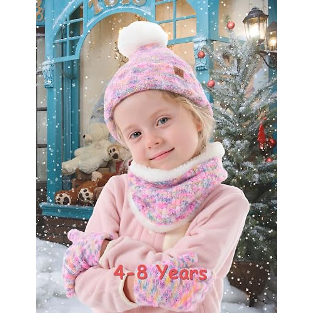 Kids Hat Scarf Gloves Set Girl Ages 3-5 4-6, Toddler Winter Fleece Lined Beanie Hats Mittens 2t Boys Baby 6-12 9 12-18 Months