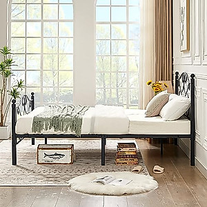 VECELO Full Size Bed Frame with Headboard and Footboard, Heavy Duty Metal Slat Support, Platform Mattress Foundation, No Box Spring Needed, Easy Assembly, Matte Black