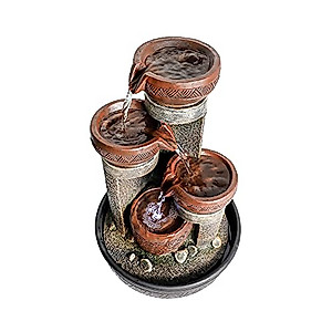 Agoodping 15.7''H Relaxation Desktop Waterfall Fountain Decor Portable Tabletop Waterfall Fountains ,Indoor Waterfall Feature with LED Light for Home Office Bedroom (Brown, 15.7inch)