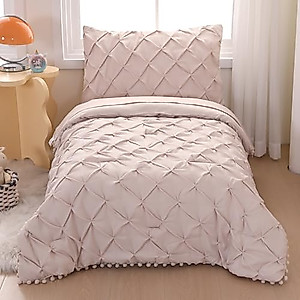 Wowelife Pink Toddler Bedding Set, Girls Toddler Bedding 4 Pieces Boho Tufted Comforter with Pom Pom Design for All Seasons, Soft and Breathable Set