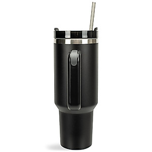 Elanze Designs Warning May Talk About Airplanes Pilot 40 oz. Stainless Steel, Large Water Bottle Coffee Mug, Spill & Leak Resistant, Thermal Travel Tumbler with Handle, Lid & Straw, Black