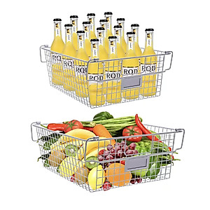 2 Pack Stackable Wire Storage Baskets With Handles,for Kitchen, Bathroom, Cabinets, Cupboards, Countertop - Freezer & Pantry Organizer Bins, for Snacks, Drinks, Potatoes, Onions, Meat XXL