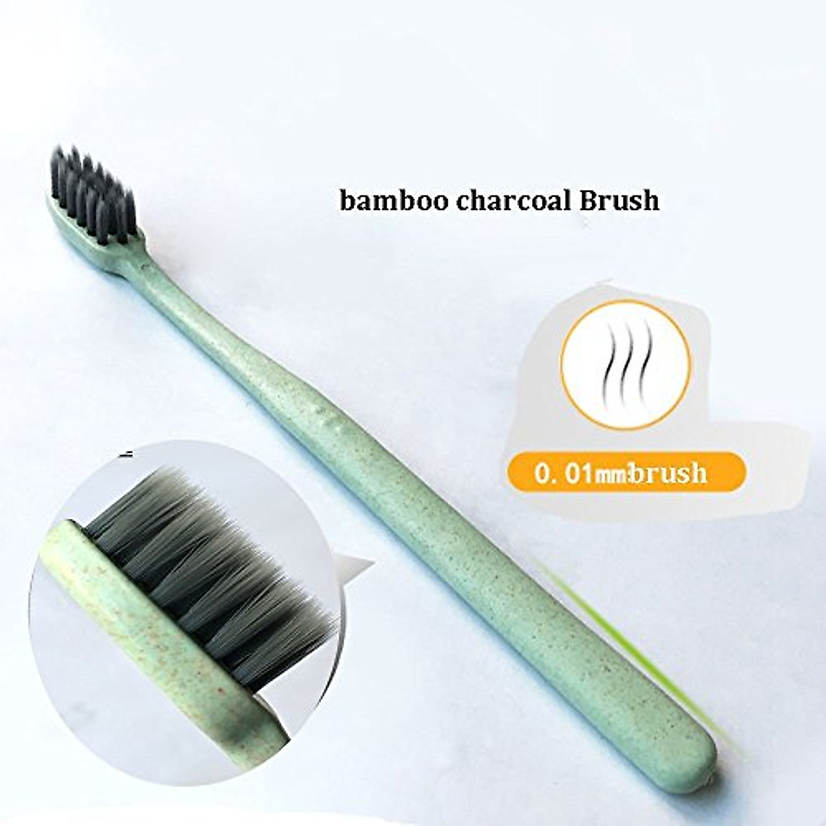 4 Pack Bamboo Charcoal Toothbrush Semilyn Wheat Straw Toothbrush Eco-Friendly ergonomic Soft Bristles Toothbrush Small Heads Superfine Teeth Comfortable for Sensitive Gums for Kid and Adult (4 Color)
