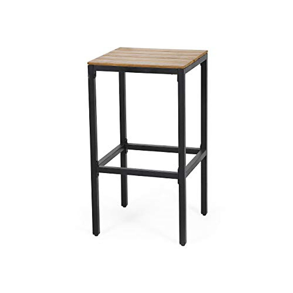 Christopher Knight Home Frieda Outdoor Modern Industrial Acacia Wood Bar Stools (Set of 2), Teak Finish + Black