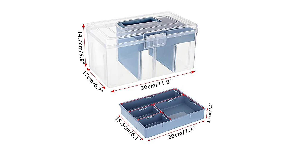 BTSKY 2 Layer Clear Plastic Dividing Storage Box with Removable Tray ...