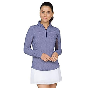 IBKUL Athleisure Wear Sun Protective UPF 50 Icefil Cooling Mini Check Long Sleeve Mock Neck - 10754 Black/White Mini Check L