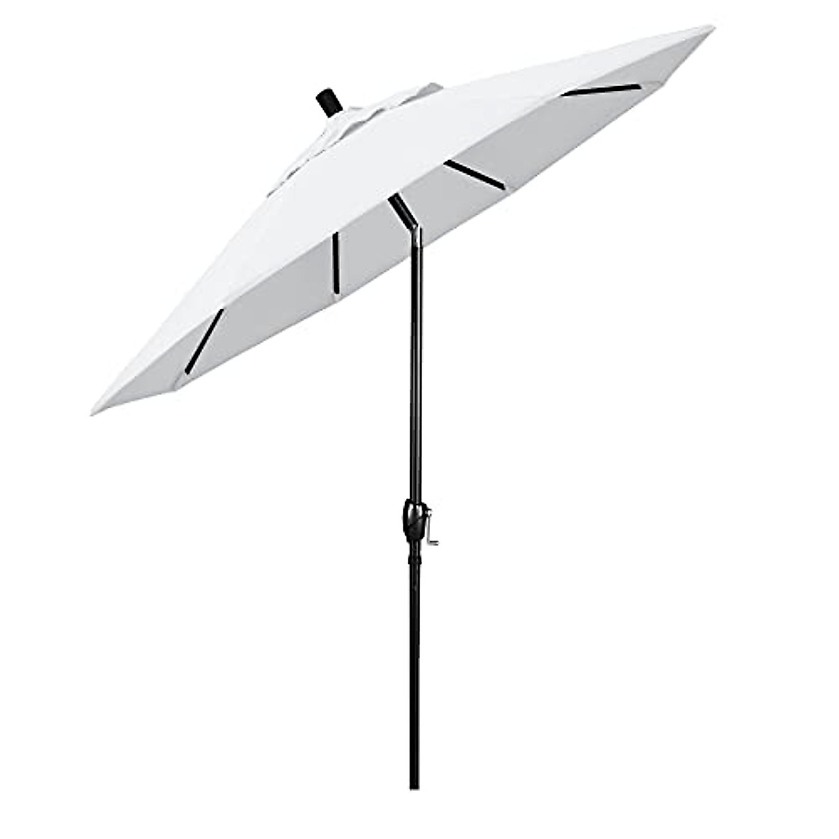 California Umbrella GSPT908302-F04 9' Round Aluminum Market, Crank Lift, Push Button Tilt, Black Pole, White Olefin Patio Umbrella, 9-Feet
