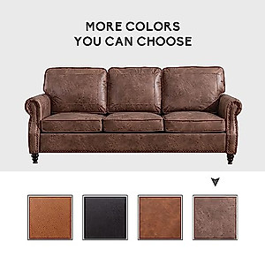 Dreamsir 79'' Traditional Faux Leather Sofa Couch with Nailhead Trim, Classic 3-Seater Sofa with Rolled Arms for Living Room, Bedroom, Apartment, Easy Assembly (Dark Brown)