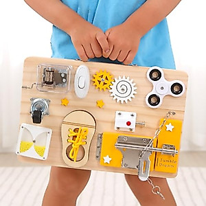 Jumble Dream Montessori Busy Board for Toddlers Wooden Montessori Toys and Sensory Toys Autism Sensory Products & ADHD Sensory Board for Education & Learning - Kids Toys for Age 1 2 3 4 Years