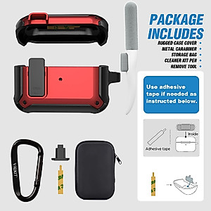 Valkit for Airpods Pro Case Cover with Lock, Military Armor Series Full-Body AirPod Pro Case with Keychain Cool Air Pod Pro Shockproof Protective Case for AirPods Pro 2019, Black/Red