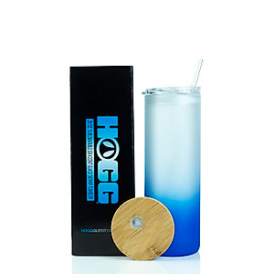 Hogg 20oz Sublimation Glass Cups - Blue Gradient Duo (25 Units), Comes with 2 Lids, Frosted Glass Cups with Lids and Straws Bulk, Sublimation Blanks Bulk, Frosted Sublimation Glass with Bamboo Lid
