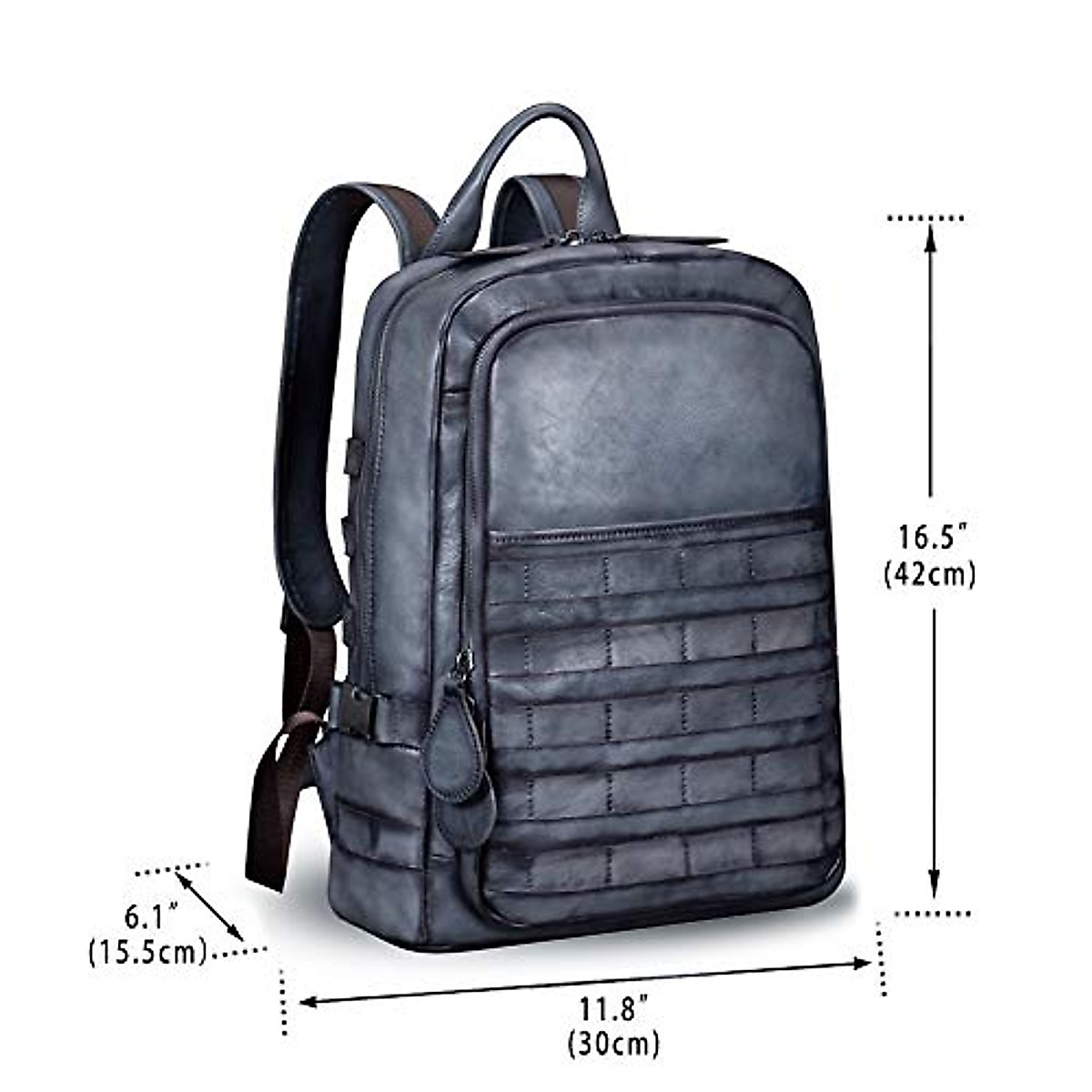 IVTG Genuine Leather Large Backpack for Men Vintage Laptop Knapsack Purse Rucksack Daypack High Capacity for Travel Bag (Gray)