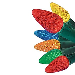 150 LED C-5 Lights Stay Bright Traditional Multicolor Lights Green Wire on Reel