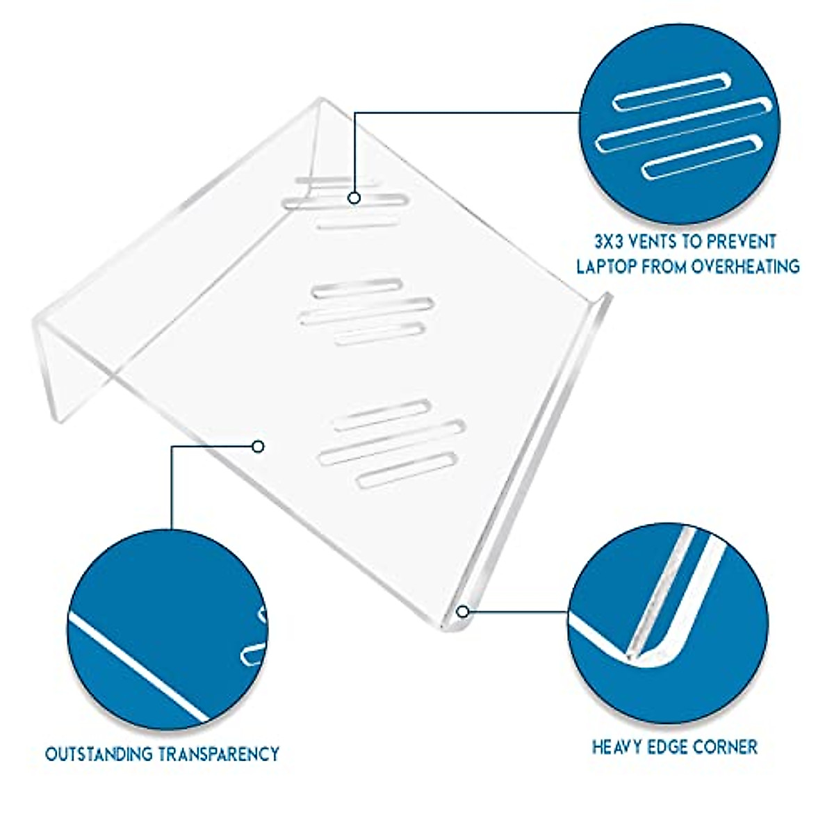CoolaBoola Acrylic Laptop Stand – Acrylic Laptop Riser with Bonus Acrylic Phone Holder – Portable Clear Computer Stand for Desk, Office, Home – Laptop Stand with Ventilation for up to 16-inch Laptop