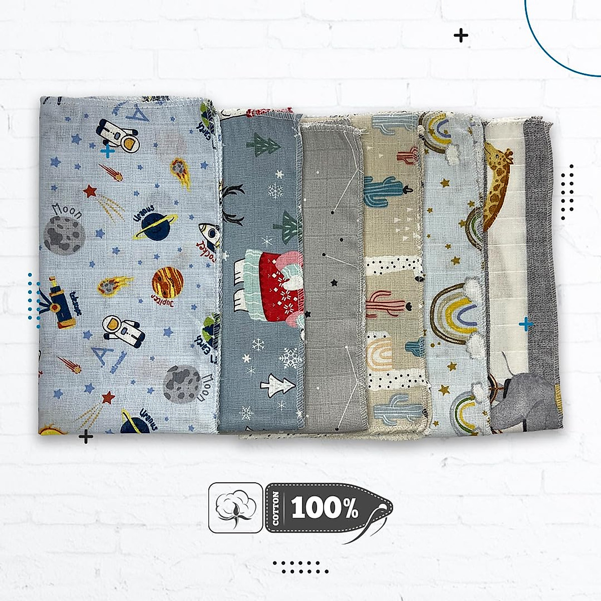 12-Pack 100% Organic Muslin Cotton Burp Clothes 20X12 Extra Large Random Colors Super Soft Baby Washcloths - Unisex, Boy, Girl