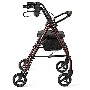Medline Steel Rollator Walker with 350 lb. Weight Capacity, Burgundy