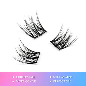 LANKIZ DIY Eyelash Extension,Lash Clusters Individual Lash Extensions, Wide Wsipy Cluster, Soft and Lightweight 10-20mm Mix Resuale Wide Band Cluster Lashes for Home use (Hybrid)