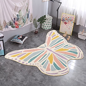 Lukinbox Butterfly Kids Rug for Girls Bedroom, Colorful Washable Nursery Rugs, Soft Kids Area Rug Non Slip Play Mat Carpet for Playroom Kids Room, 4' x 5.3'