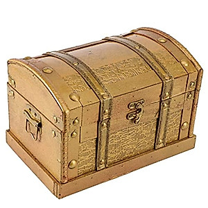 LDCHNH Retro Wooden Pirate Treasure Chest Box Storage Organizer Trinket Keepsake Treasure Case Decor Without Lock