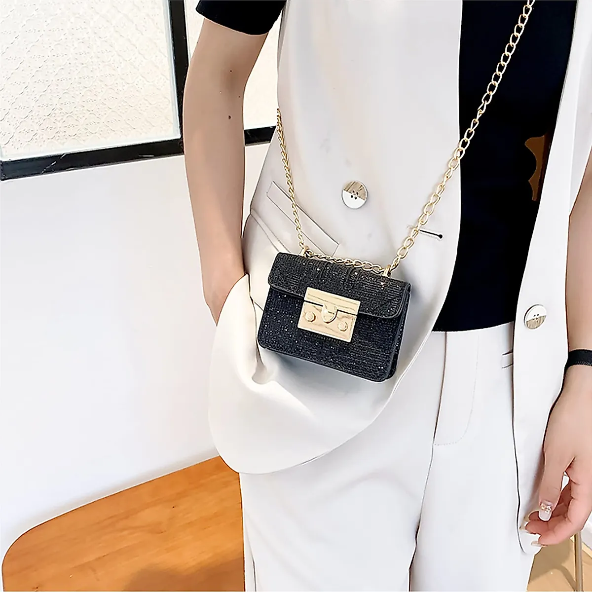 RARITYUS Sparkly Sequin Evening Bag for Women Glitter Crossbody Bag Clutch Shoulder Handbag with Chain Strap