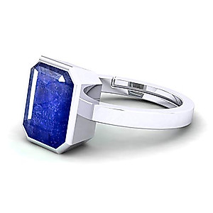 LMDPRAJAPATIS Natural Certified 7.25 Carat Original Unheated Untreatet Blue Sapphire (Neelam) 925 Sterling silver Ring Octagon Shape For Men & Women's
