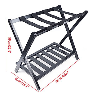 YIPONYT Luggage Rack Black Suitcase Stand Household Wood Folding Shelf,Folding Storage Rack Double Layer Luggage Rack for Guest Room Bedroom Hotel