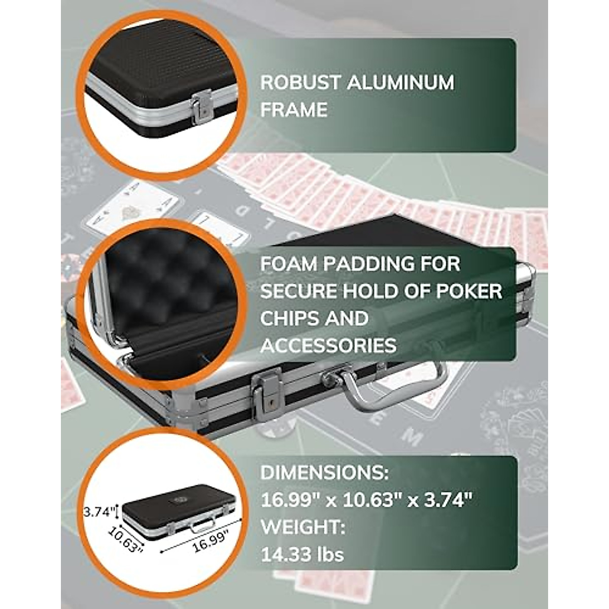 Bullets Playing Cards Poker Sets with Case - Versatile Denominations for Poker, Blackjack, & Casino Games - Durable & Complete Set - Poker Case with 300 Ceramic Poker Chips 'Richie' with Values