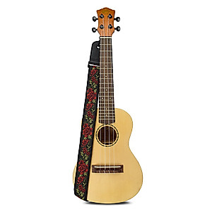 CLOUDMUSIC Tenor Concert Soprano Baritone Ukulele Strap Coloful Hawaii Floral Jacquard For Adult Size And Kids(Red Roses)