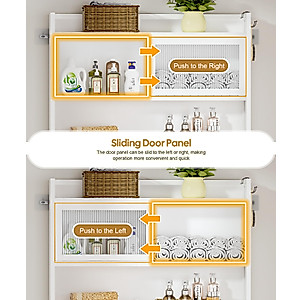 Cozivolife Over The Toilet Storage Cabinet with Acrylic Sliding Door Panel,Bamboo Organizer Shelf with 2 Toilet Paper Drawers and 1 Big Drawer,Toilet Rack for Bathroom (White)