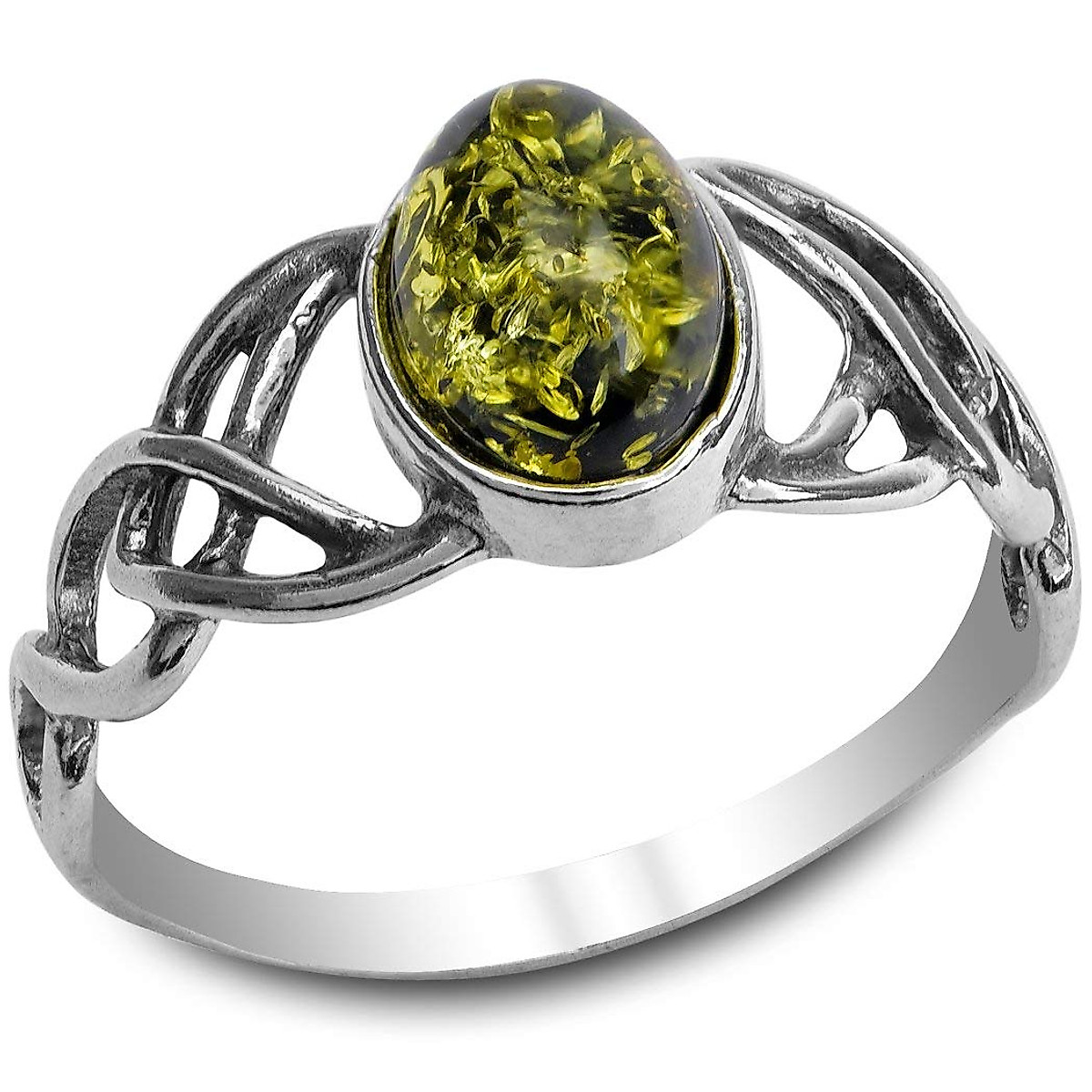 Ian and Valeri Co. Green Amber Sterling Silver Celtic Oval Ring