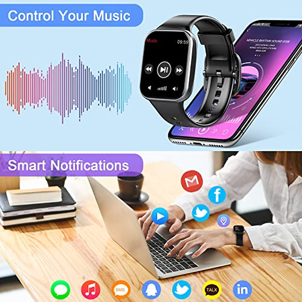 Smart Watch, 2023 Fitness Tracker Watch for Men Women, 1.69'' Touch Smartwatch Fitness Watch with Heart Rate Monitor/Pedometer/Sleep Monitor, 25 Sports Waterproof Activity Tracker for Android Molocy