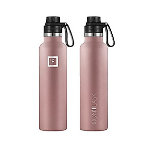 IRON °FLASK Sports Water Bottle - 24 Oz, 3 Lids (Spout Lid), Leak Proof, Vacuum Insulated Stainless Steel, Hot Cold, Double Walled, Thermo Mug, Standard Metal Canteen - Rose Gold