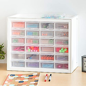 IRIS USA 24 Drawer Stackable Storage Cabinet for Hardware Crafts and Toys, 19.5-Inch W x 7-Inch D x 15.5-Inch H, White - Small Brick Organizer Utility Chest, Scrapbook Art Hobby Multiple Compartment