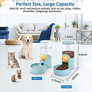Rabbit Feeder Waterer for Cage Hanging Automatic Cat Dog Food Water Dispenser for Bunny Hamster Indoor Small Pets, Gravity Rabbit Food Bowl Water Bottle Set Ferret Cage Accessories for Cat Guinea Pig