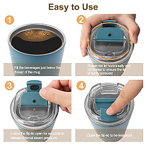 PHILORN Coffee Mug with Lid, 12 OZ Travel Mug, Leak-proof to go Coffee Mug, Stainless Steel Thermal Coffee Mug with Double Wall, Insulated Coffee Tumbler for Men and Women for Hot & Cold Drinks…