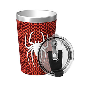 PAYOHTO Red Spider Skin Pattern Superhero Insulated Stainless Steel Tumbler 12 oz Thermos Come with Straw Kids Leak-Proof Travel Mug Cup