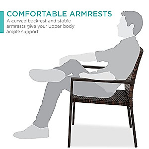 Best Choice Products Set of 2 Stackable Outdoor Wicker Dining Chairs All-Weather Firepit Armchair w/Armrests, Steel Frame for Patio, Deck, Garden, Yard - Brown