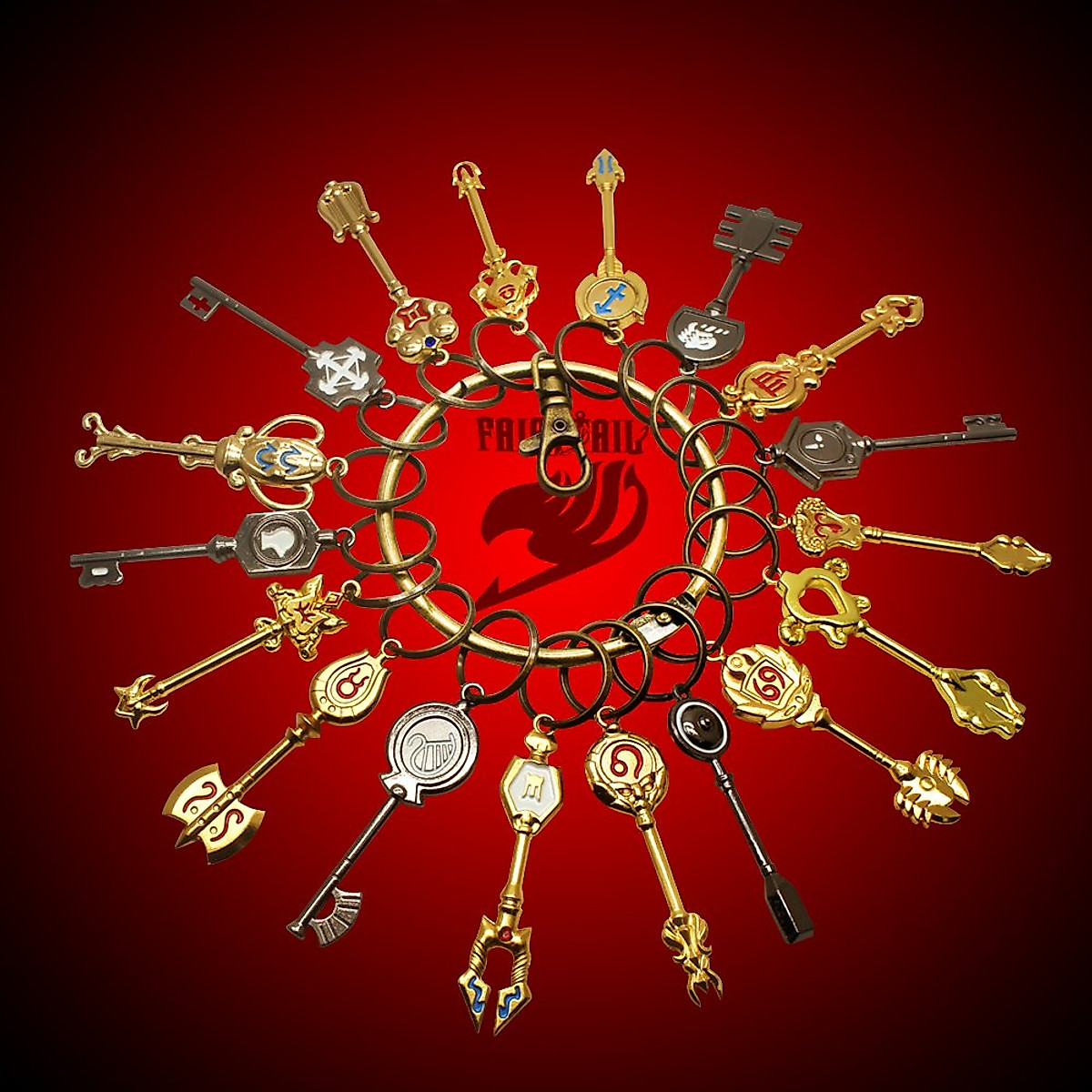 econoLED Fairy Tail, 21Pcs Fairy Tail Lucy Heart Key Chain Celestial Spirit Gate Pendant Set Keychain for Children Kids Christmas Thanksgiving Day