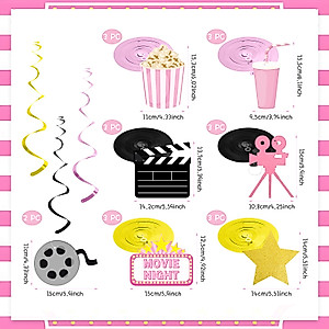 K KUMEED Movie Night Party Decorations,Pink Movie Theme Hanging Swirl Decorations,Cute Popcorn Foil Swirls Ceiling for Baby Shower Birthday Party Film Party Supplies Family Party Girls Boys
